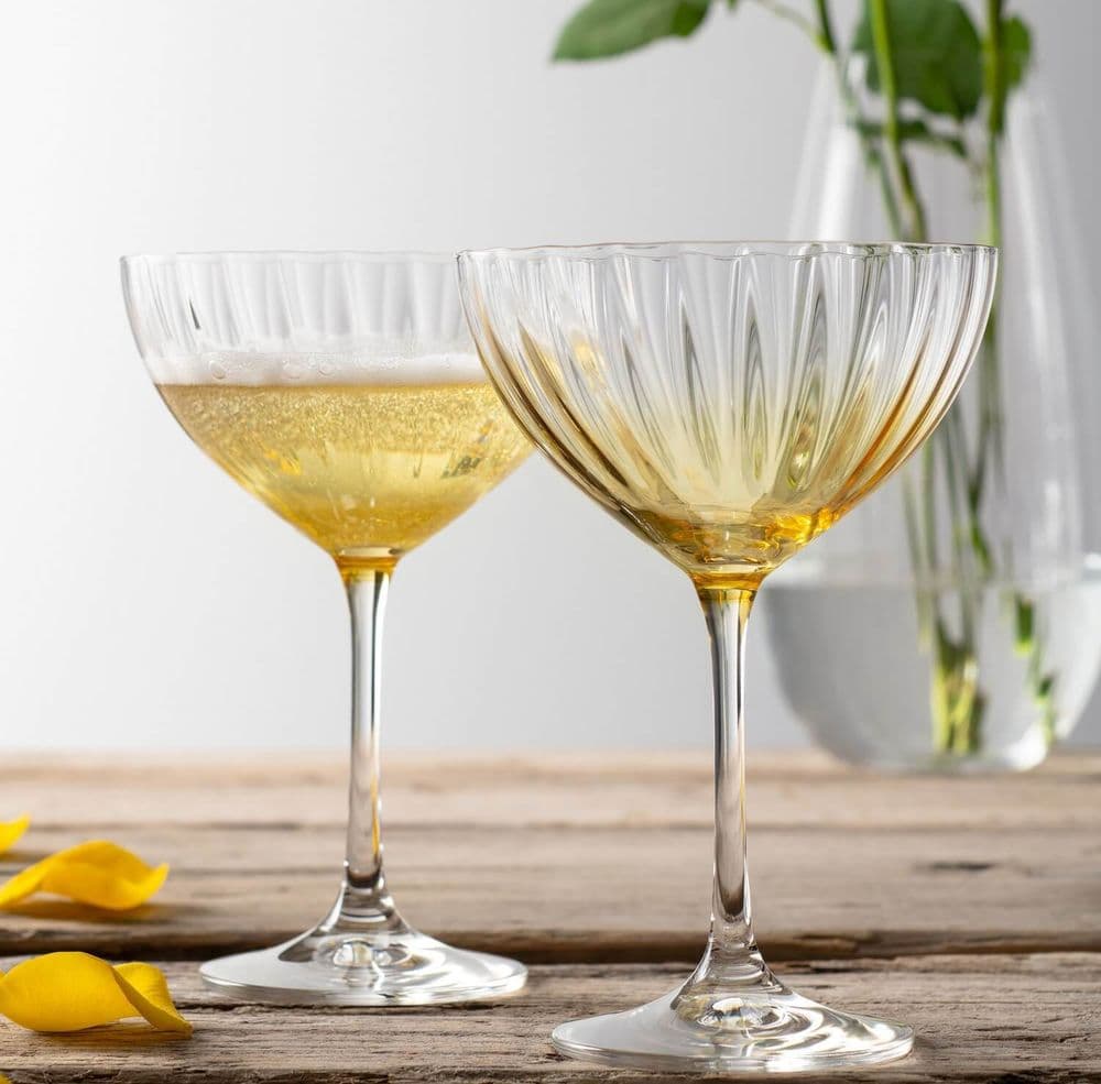 Galway Crystal Erne Amber Colour Champagne Saucer Set Of Two