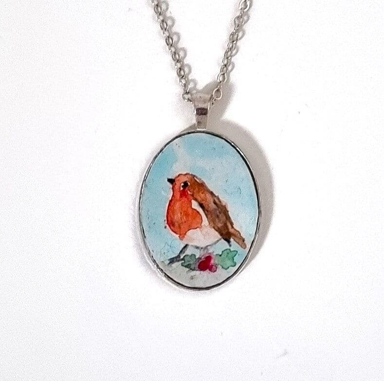 Hand Painted Robin Necklace