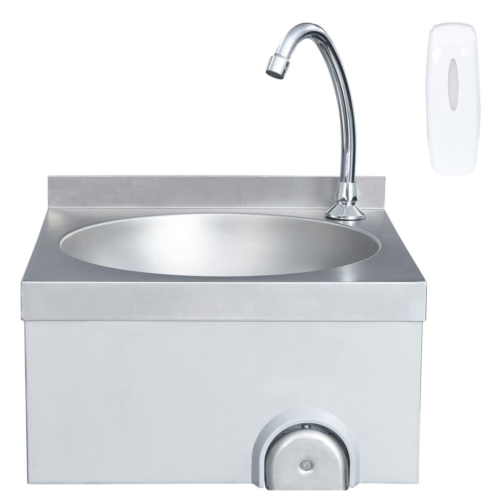 Knee Operated Hand Wash Sink with Tap and Soap Dispenser Stainless Steel