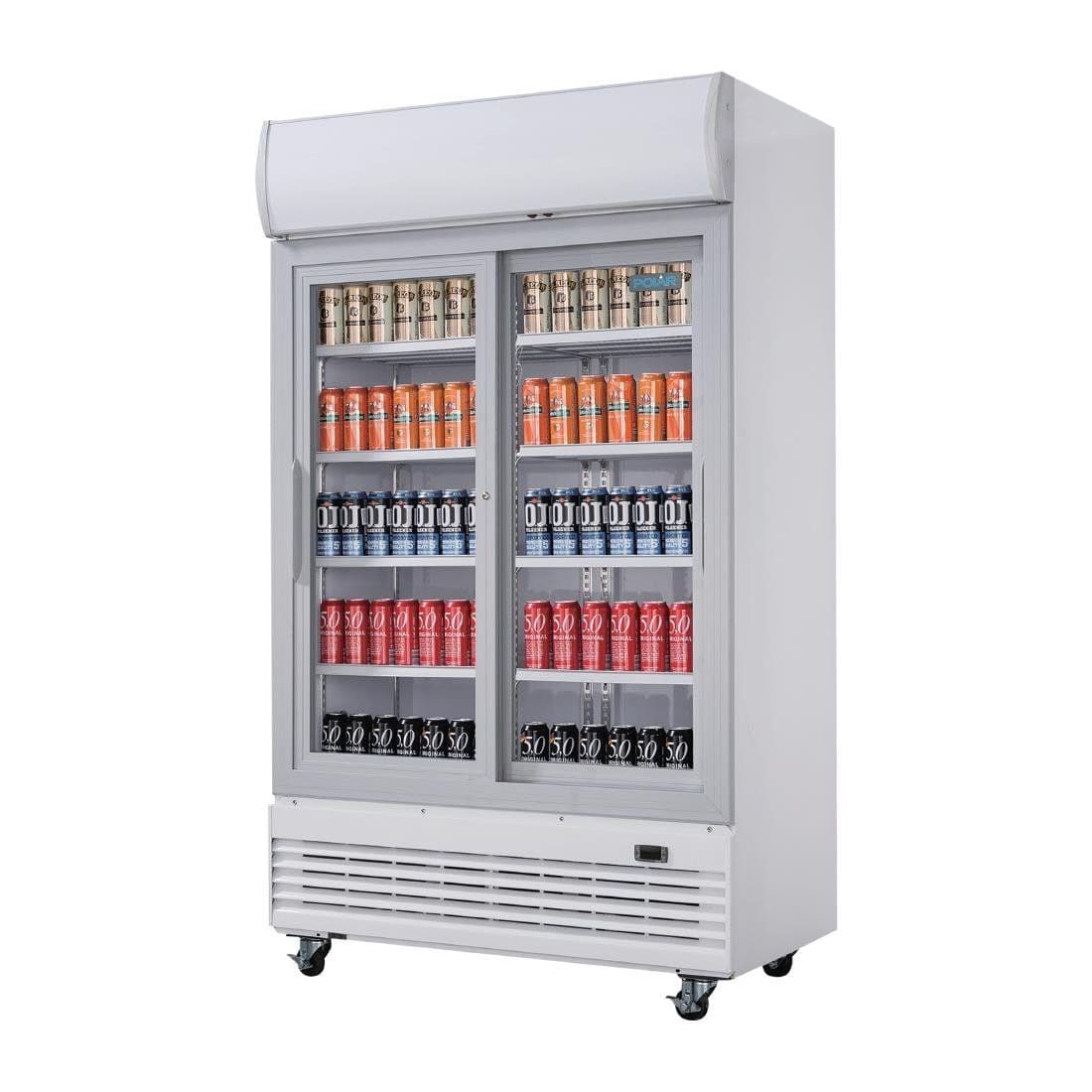 Polar G Series Upright Display Cooler with Light Box Sliding Door - 950Ltr