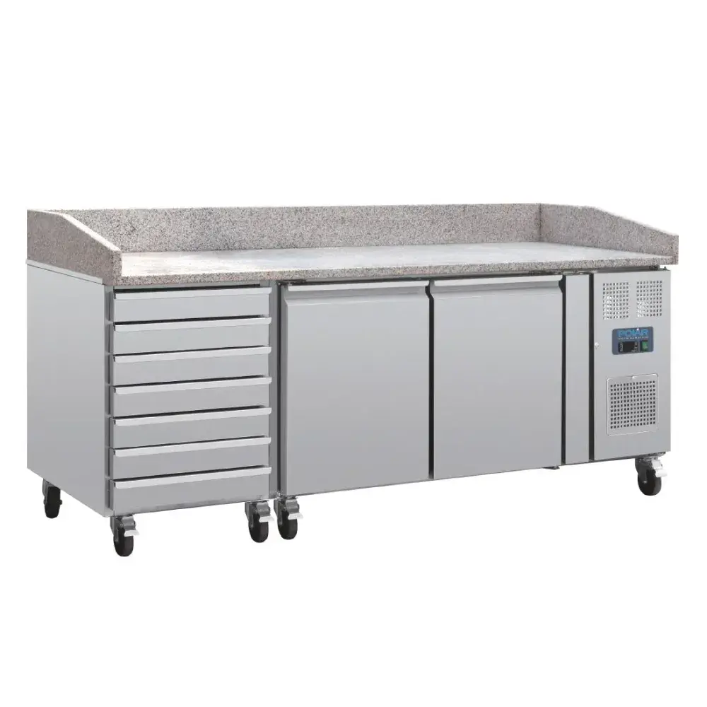 Polar U-Series Double Door Pizza Counter with Granite Top and Dough ...
