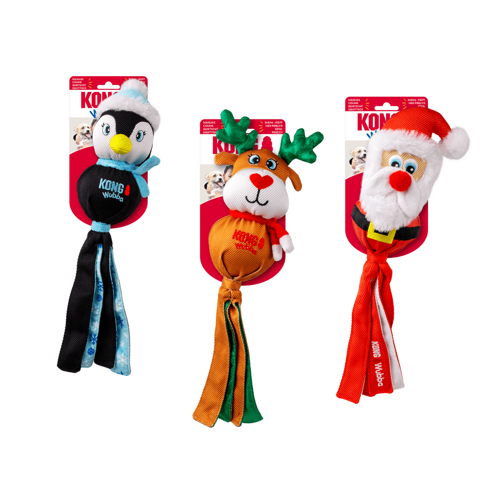KONG Holiday Wubba Large Dog Toy Festive Tug & Toss Toy with Long Tails ...
