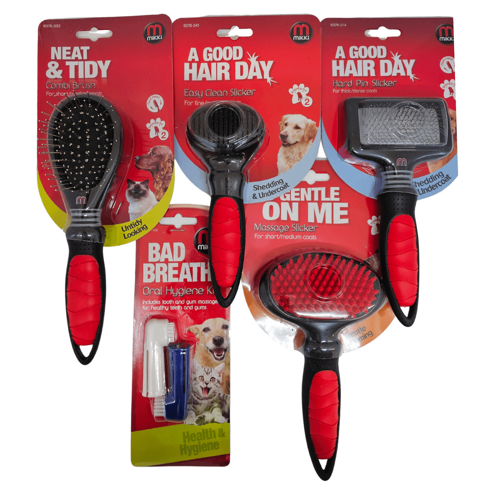 Mikki Dog Grooming 5 Piece Kit Bundle Puppy Cat Pet Brushes Slicker ...