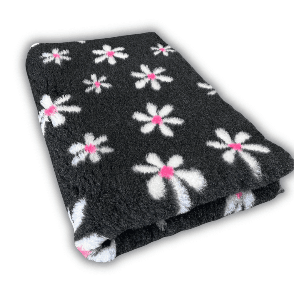 Pawstrading CHARCOAL GREY PINK DAISY Anti-Slip Backed Veterinary Fleece ...