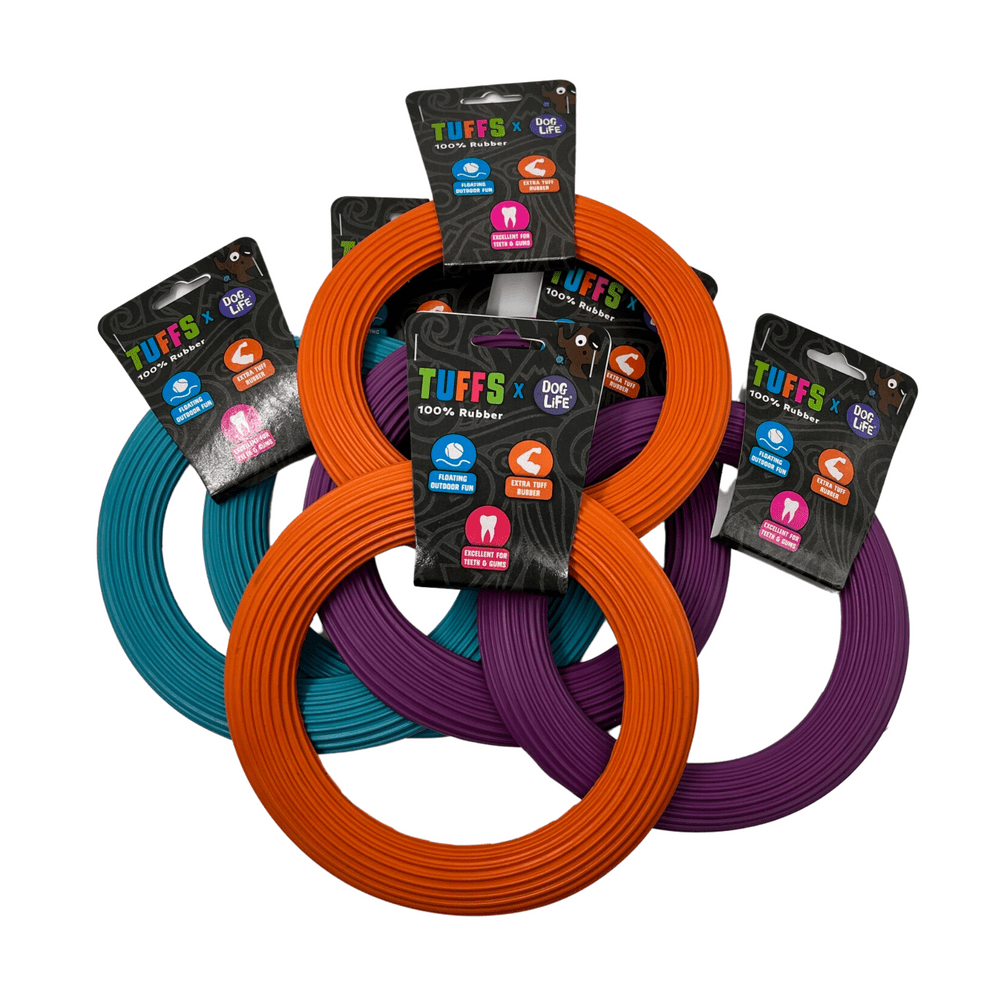 Tuffs Dog Life Ring Flyer 100 Rubber Soft Floating Tough Great for Tugging