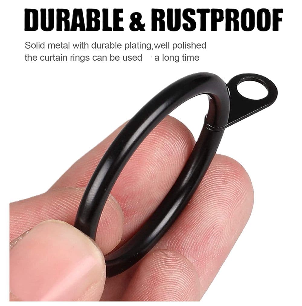 12 Black 19mm Curtain Pole Rings 3cm Internal Diameter Strong Metal Loop