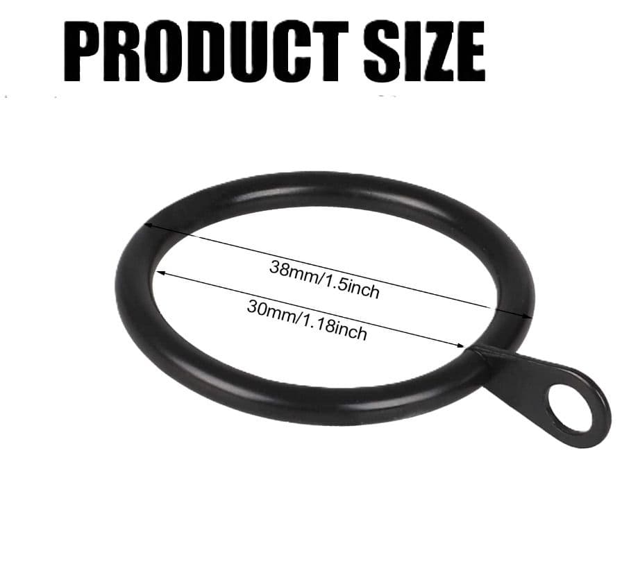 12 Black 19mm Curtain Pole Rings 3cm Internal Diameter Strong Metal Loop