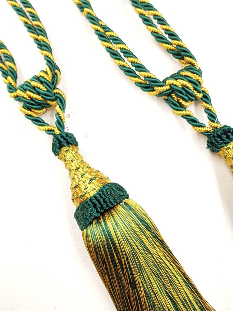 2 Prince Green & Gold Curtain Tassel Tiebacks Tie Backs PAIR Cord Cable ...