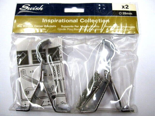 2 Swish Pole Brackets 28mm Chrome Bay Window Corner Support