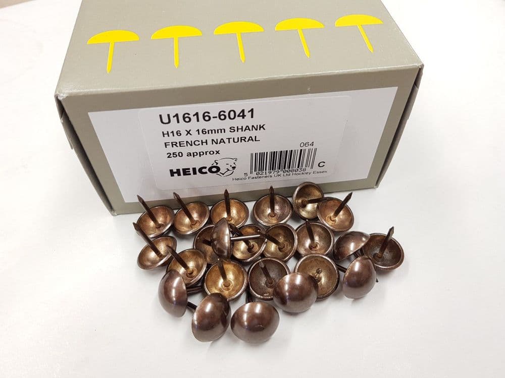 250 French Natural 16mm upholstery nails large tacks Heico H16 ...