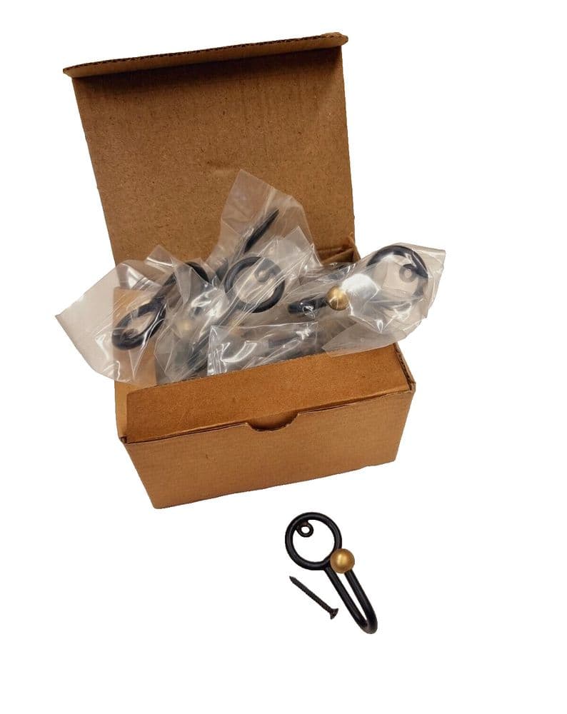 Box of 20 Black Wire Ball Hooks in Brass Bulk Job Lot Metal DIY ...