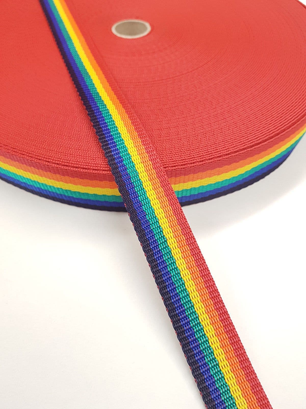 Bright Rainbow Webbing 50mt Reel 25mm Wide Upholstery Sewing Craft ...