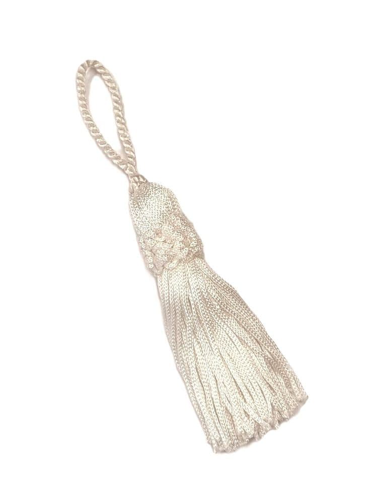 Ivory White Silky Key Tassel - Wedding Decoration 8cm 5cm Loop Sewing Trim