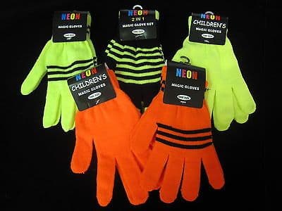 Magic neon gloves ONE SIZE unisex boy girl winter fashion gloves 2 in 1 Orange with black stripe