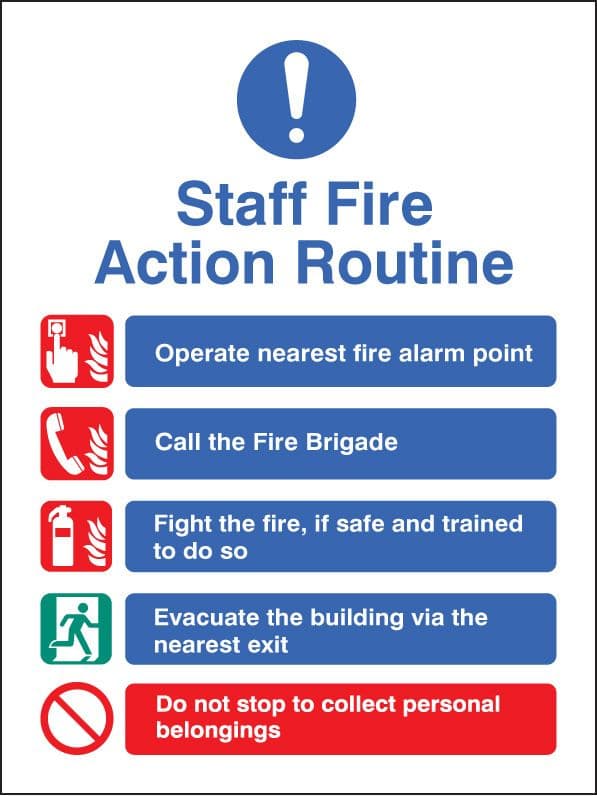 11439E Staff fire action Rigid Plastic 200x150mm Safety Sign
