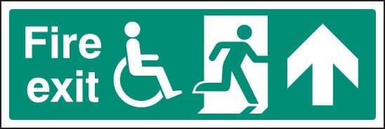 12091G Disabled fire exit arrow ahead Rigid Plastic 300x100mm Safety Sign