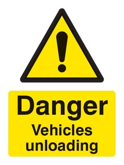 14244P Danger vehicles unloading Rigid Plastic 600x400mm Safety Sign