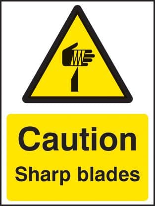 14284E Caution sharp blades Rigid Plastic 200x150mm Safety Sign