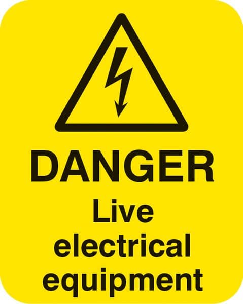 54058 Danger live electrical equipment Sheet of 25 labels 40x50mm ...