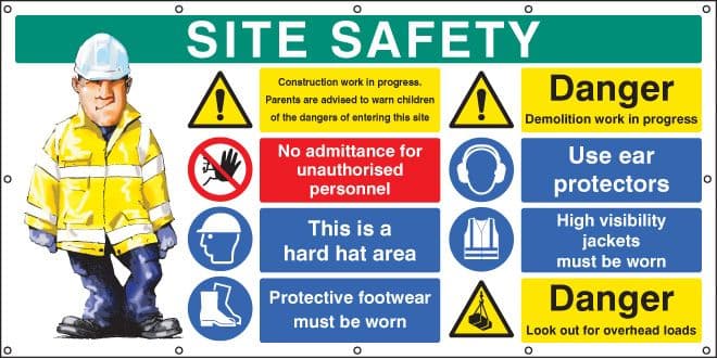 55086 Site Safety banner as 58037 c/w eyelets 2440x1270mm Safety Sign