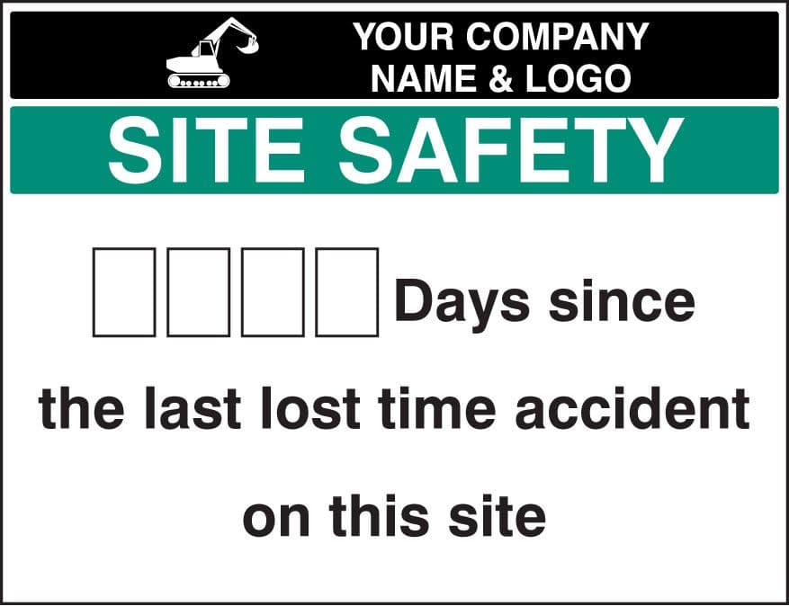 58032 Lost time accident board & 2 sets of numbers c/w logo 900x700mm ...