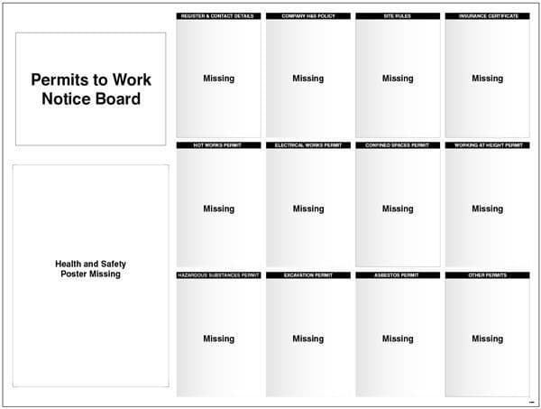 58178 Site Notice Board with doc wallets Permits to Work 1430x1075 5mm ...
