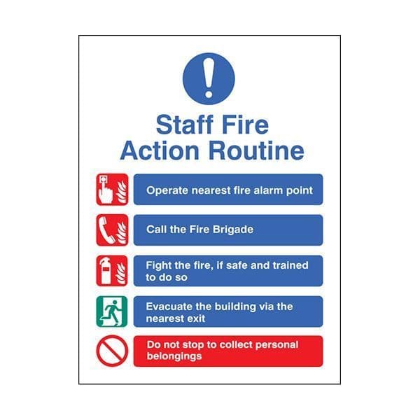 81439E Staff fire action routine sign - Quick-Fix with SAV Backing ...