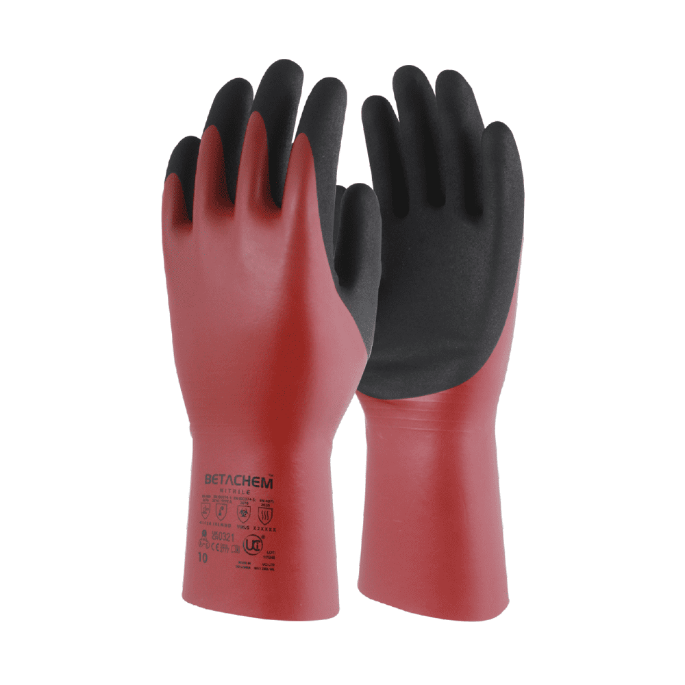 BETACHEM Dual Coated Nitrile Chemical Gauntlet- Pack of 5