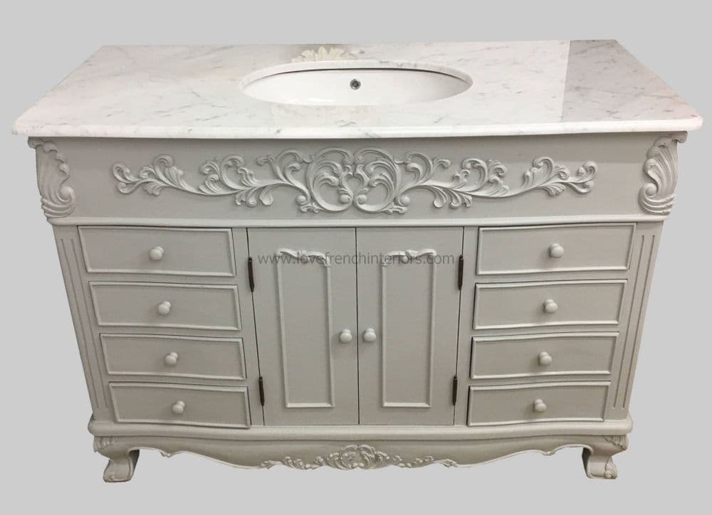 Bespoke Single Bowl French Vanity Unit with Solid Marble Top