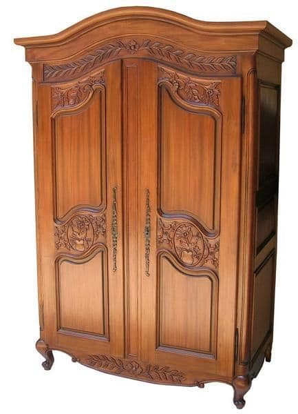 Curved Top Armoire with Carved Panelled Doors
