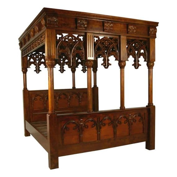 Four Poster Gothic Bed in Mahogany
