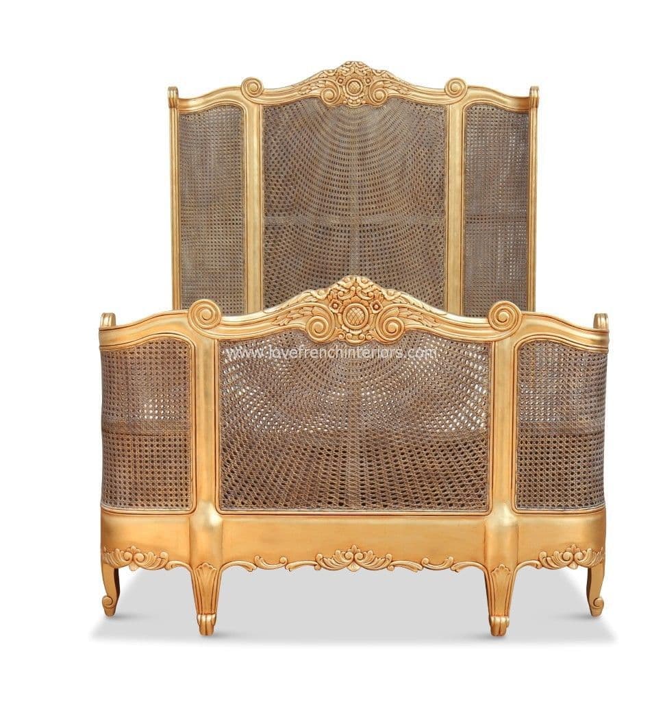 French Rattan Bed with High Headboard