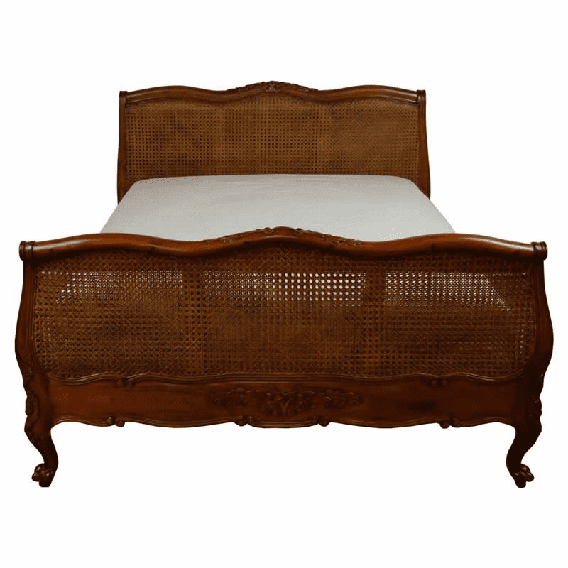 Louis Bed with Rattan in Mahogany