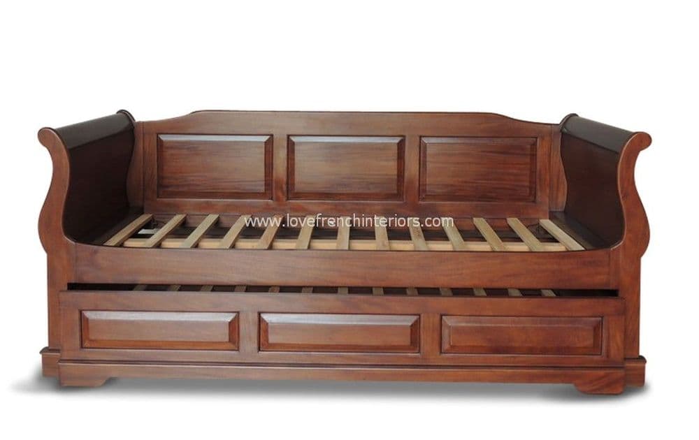 Mahogany Sleigh Day Bed with Hideaway Bed and Rear Panel