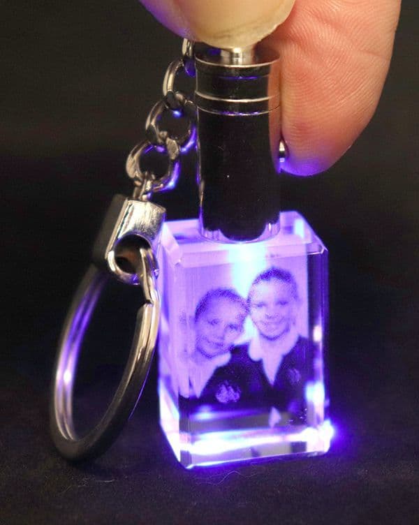 2D Lasered Photo Crystal Keyring with Blue LED