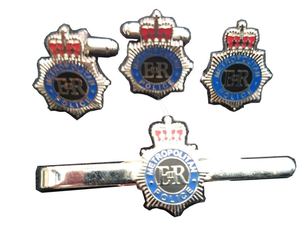 Metropolitan Police Cufflink Lapel Badge and Tie Clip Military Set