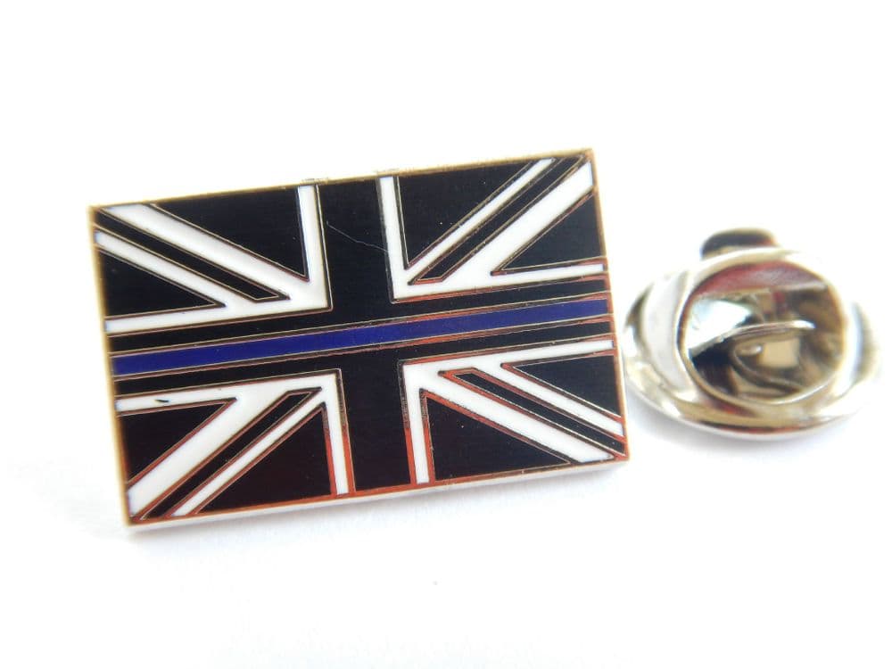 Thin Blue Line Lapel Badge Union Jack Police Mourning Band
