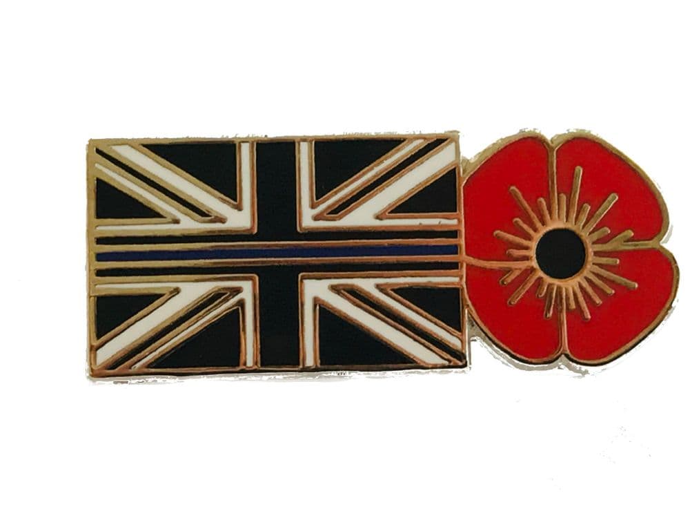 Thin Blue Line Police Poppy Lapel Badge Remembrance