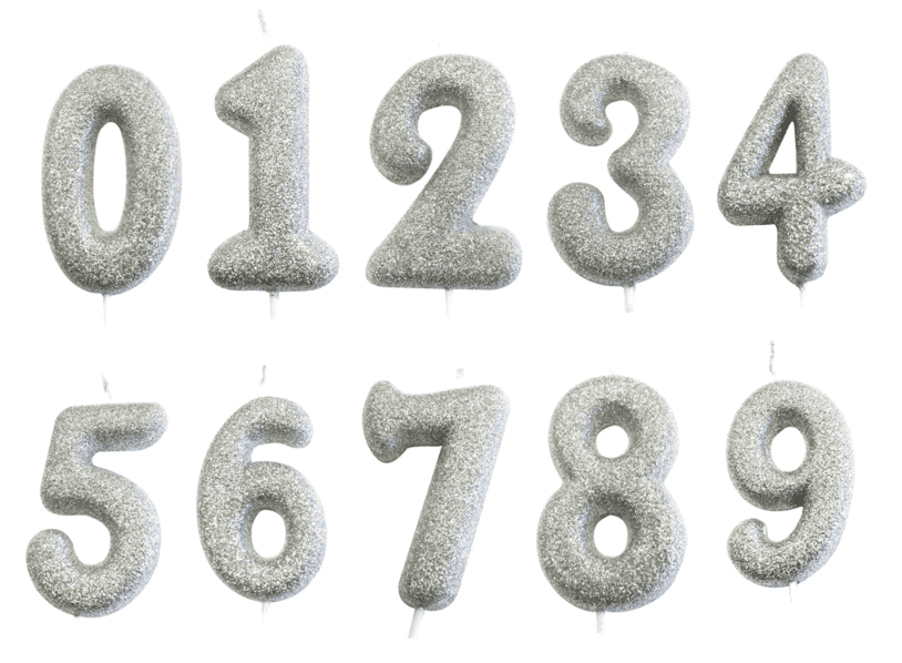 Silver glitter number candles