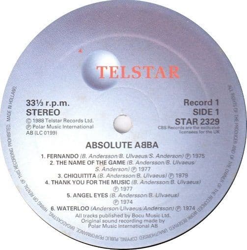 ABBA Absolute Abba Vinyl Record LP Telstar 1988
