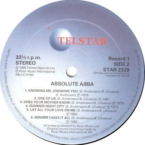 ABBA Absolute Abba Vinyl Record LP Telstar 1988