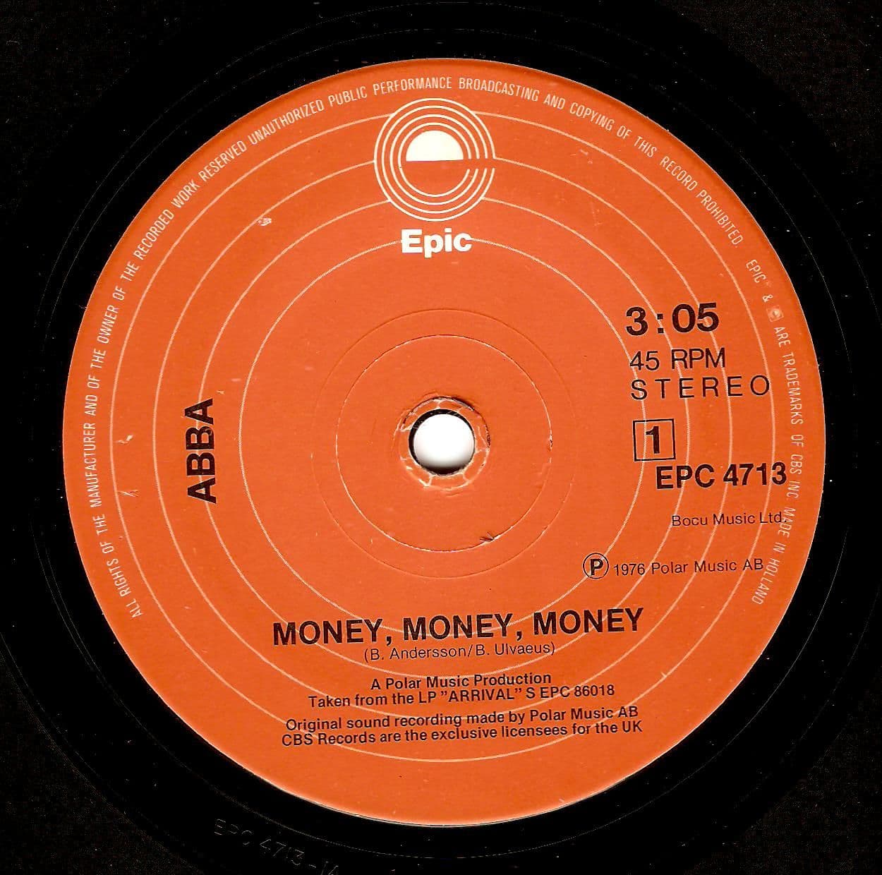 ABBA Money Money Money Vinyl Record 7 Inch Dutch Epic 1976