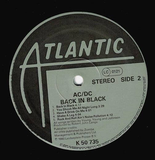 AC/DC Back In Black Vinyl Record LP Atlantic 1980