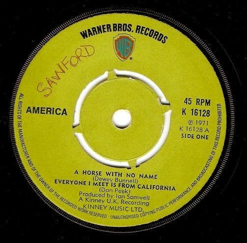 AMERICA A Horse With No Name Vinyl Record 7 Inch Warner Bros 1971