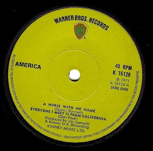 AMERICA A Horse With No Name Vinyl Record 7 Inch Warner Bros 1971