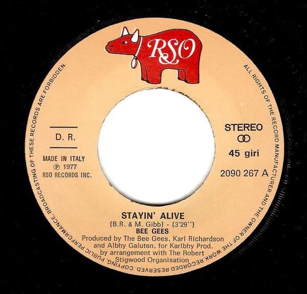 BEE GEES Stayin Alive Vinyl Record 7 Inch Italian RSO 1977