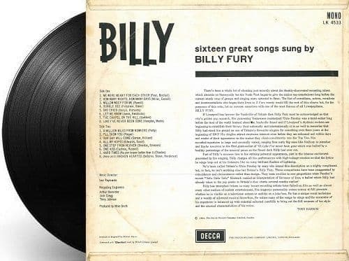 BILLY FURY Billy Vinyl Record LP Decca 1963