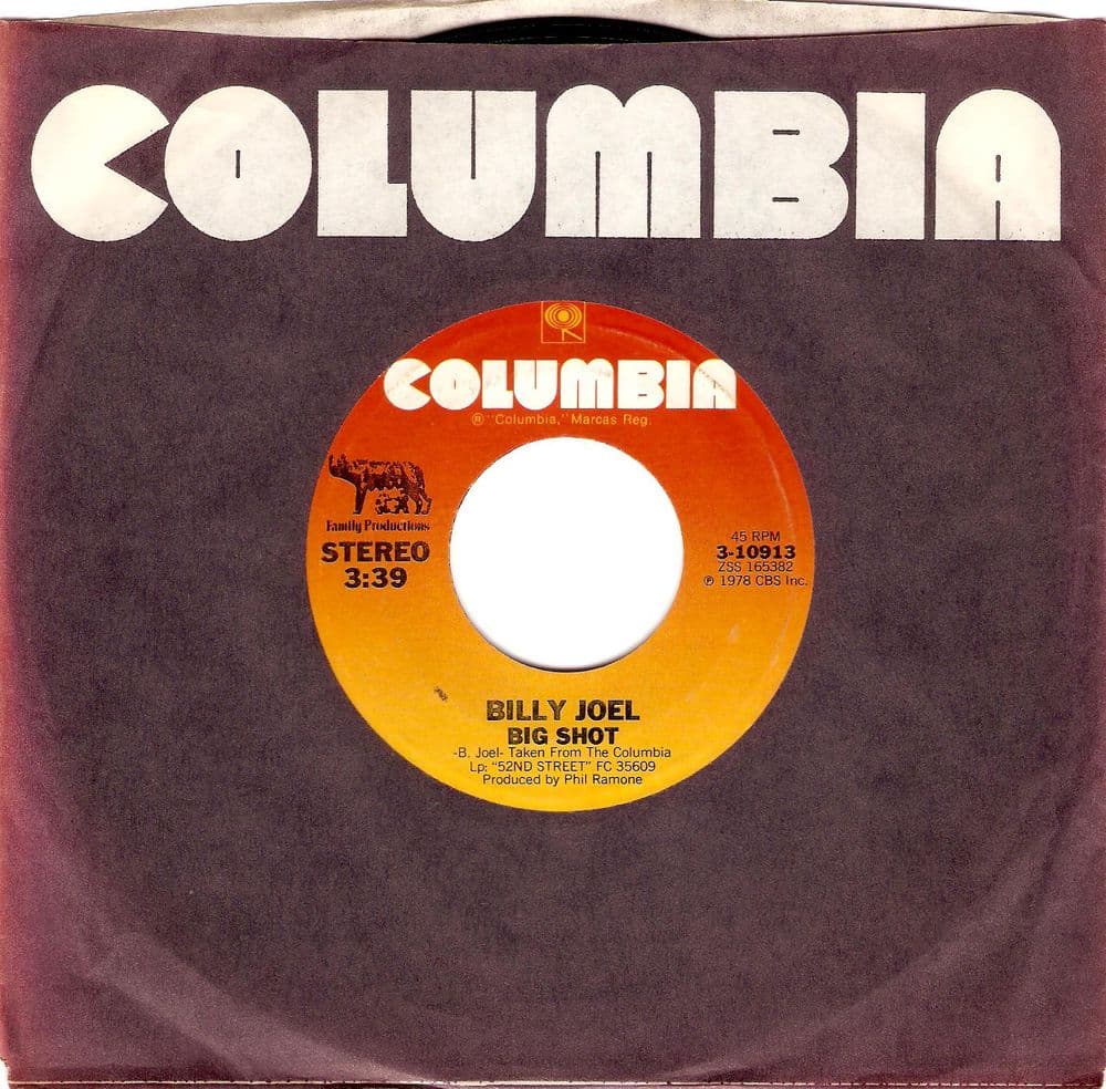 BILLY JOEL Big Shot Vinyl Record 7 Inch US Columbia 1979