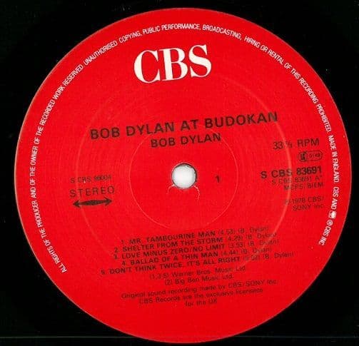 BOB DYLAN At Budokan Vinyl Record LP CBS