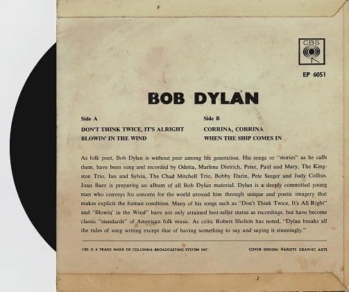 BOB DYLAN Dylan EP Vinyl Record 7 Inch CBS 1965